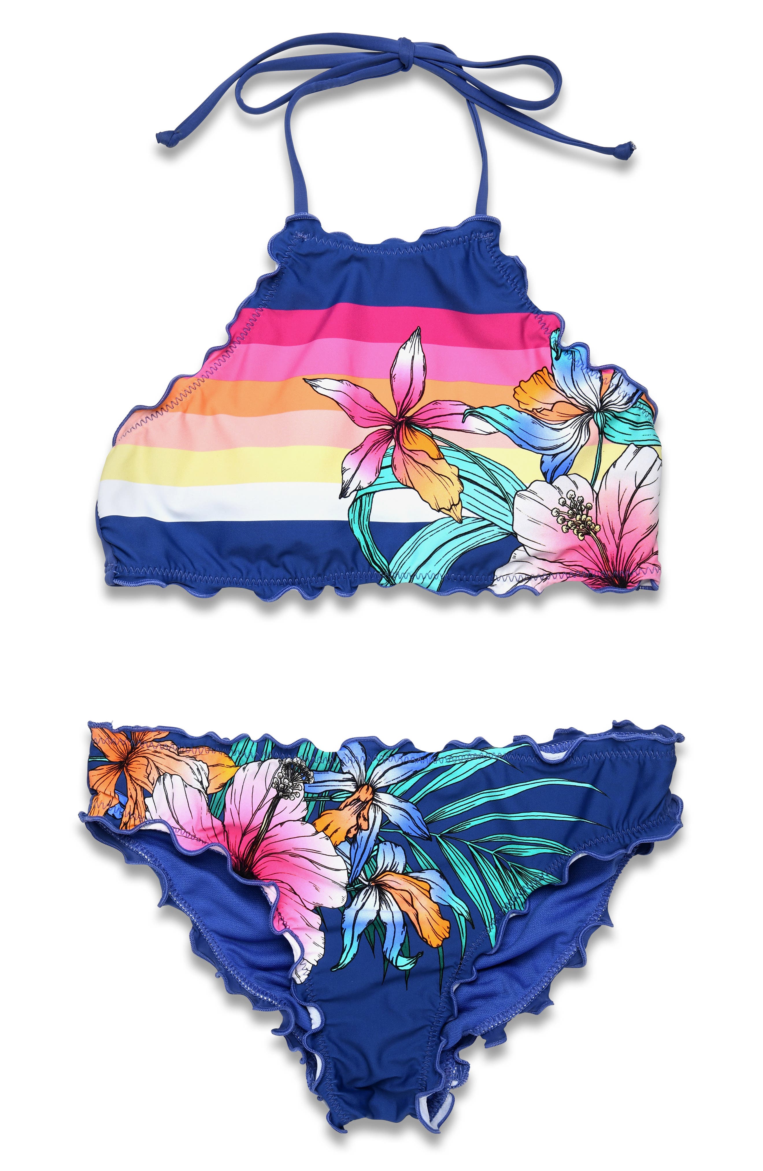 Hobie Kids' Merrow Tropical Print Halter Two-Piece Swimsuit | Nordstromrack