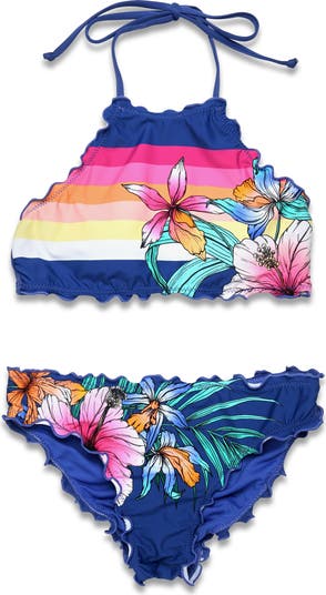 Hobie Kids' Merrow Tropical Print Halter Two-Piece Swimsuit | Nordstromrack