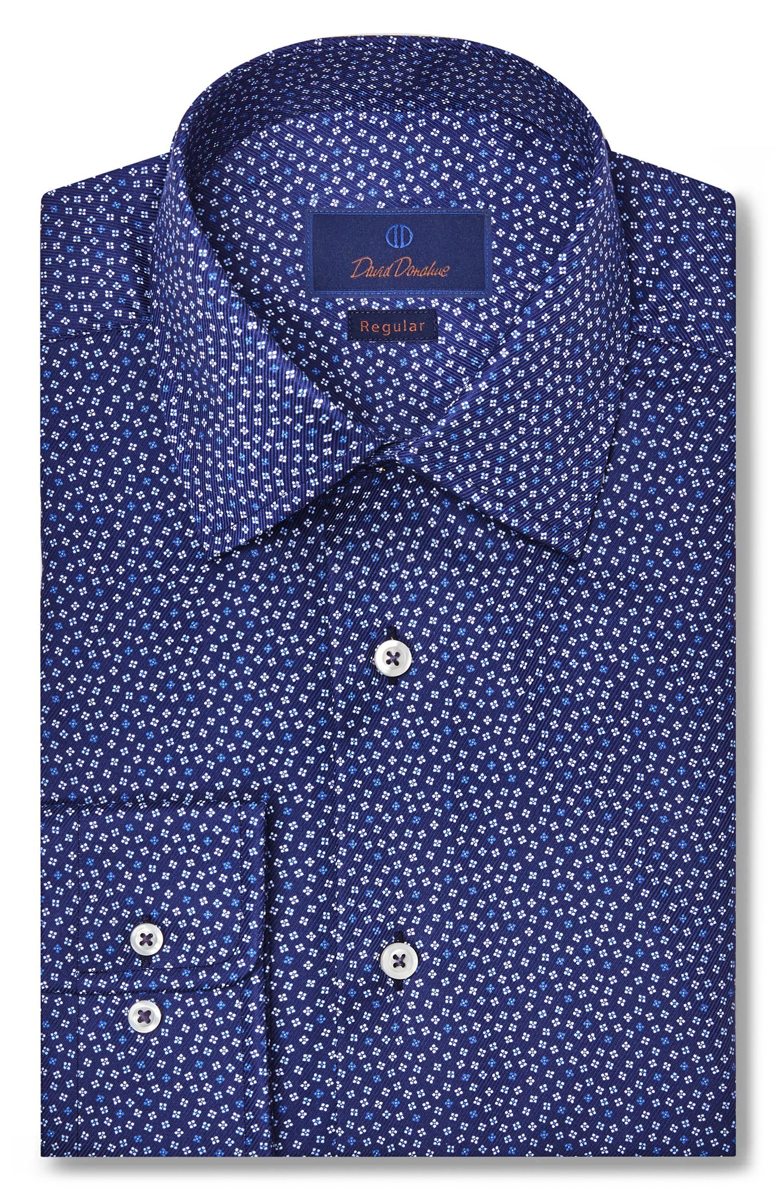 David Donahue Regular Fit Tossed Square Print Cotton Dress Shirt ...
