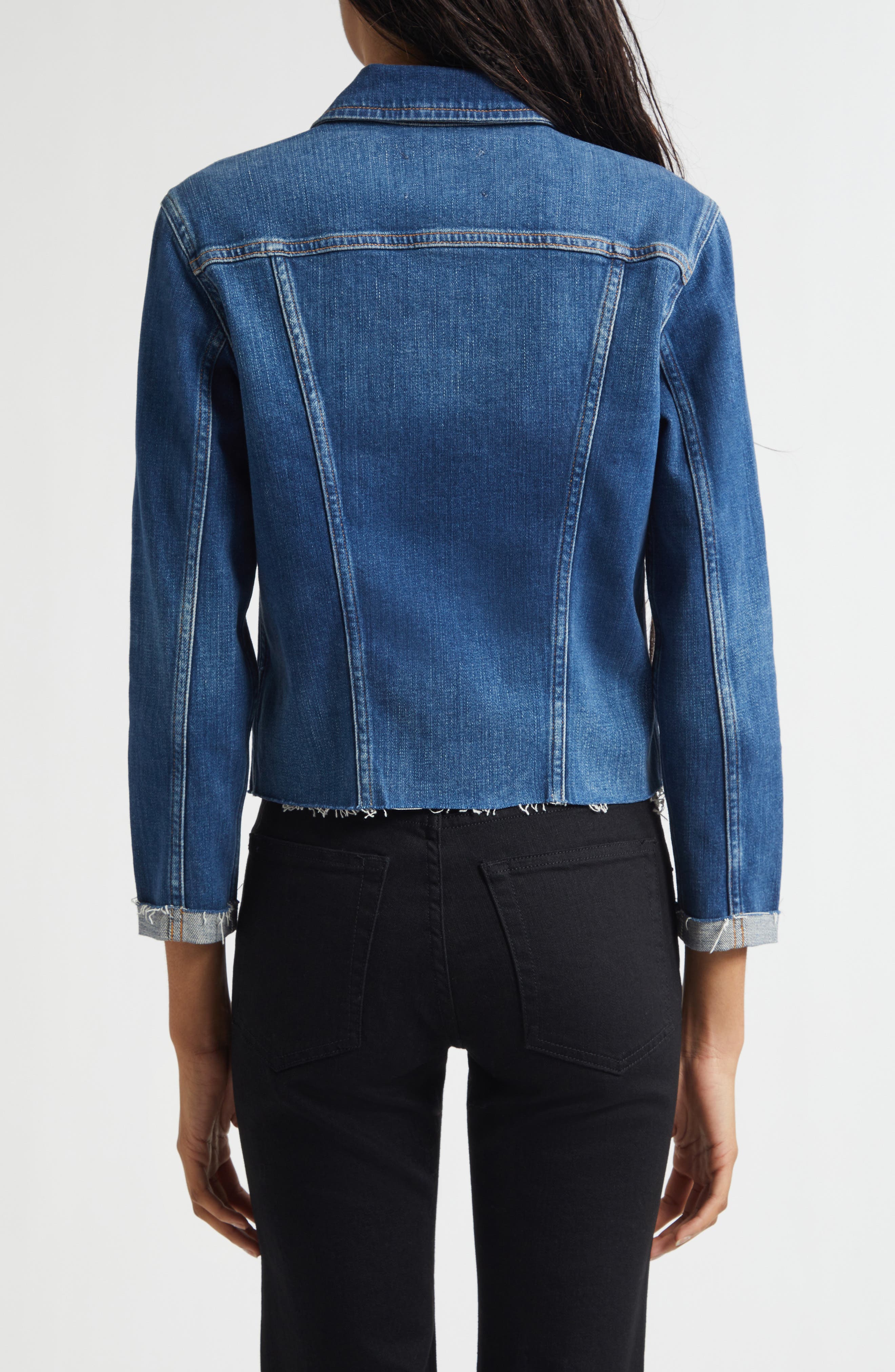 L'AGENCE Janelle Slim Fit Raw Hem Denim Trucker Jacket | Nordstrom