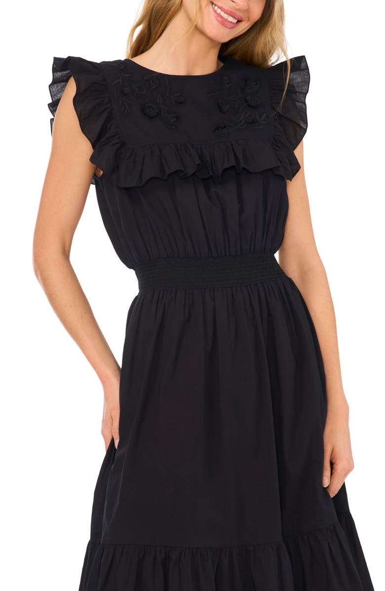 CeCe Ruffle Yoke Embroidered Midi Dress | Nordstromrack