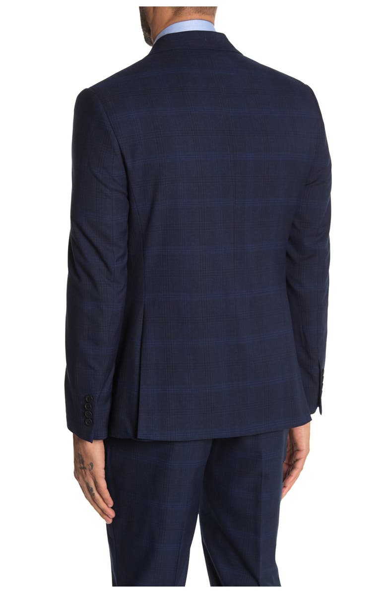 MOSS BROS Dark Blue Plaid Two Button Peak Lapel Tailored Fit Suit ...