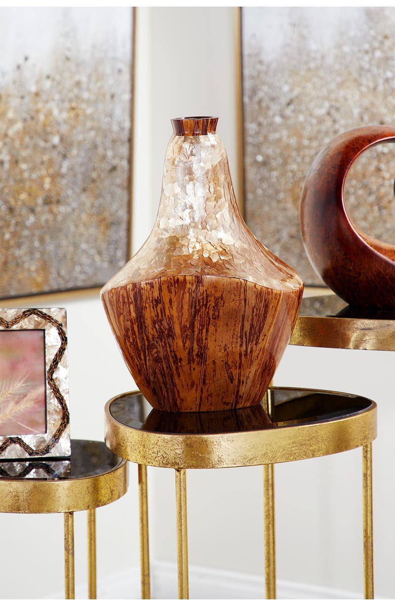 VIVIAN LUNE HOME Large Brown Capiz Shell & Natural Banana Wood Vase ...