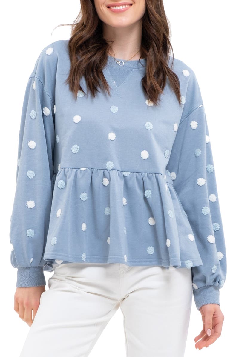 Blu Pepper Pompom Long Sleeve Peplum Top | Nordstromrack