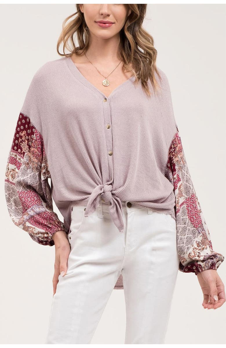 Blu Pepper Knit Contrast Sleeve Cardigan | Nordstromrack