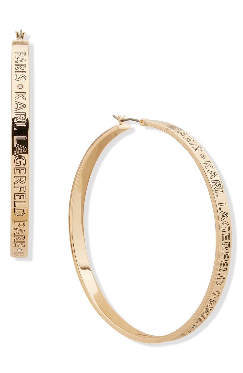 KARL LAGERFELD Katy Engraved Logo Crystal Hoop Earrings | Nordstromrack