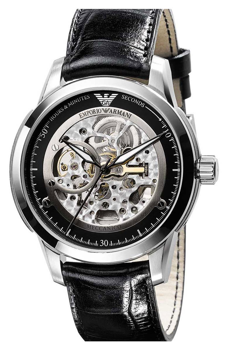 Emporio Armani 'Meccanico' Automatic Round Watch | Nordstrom