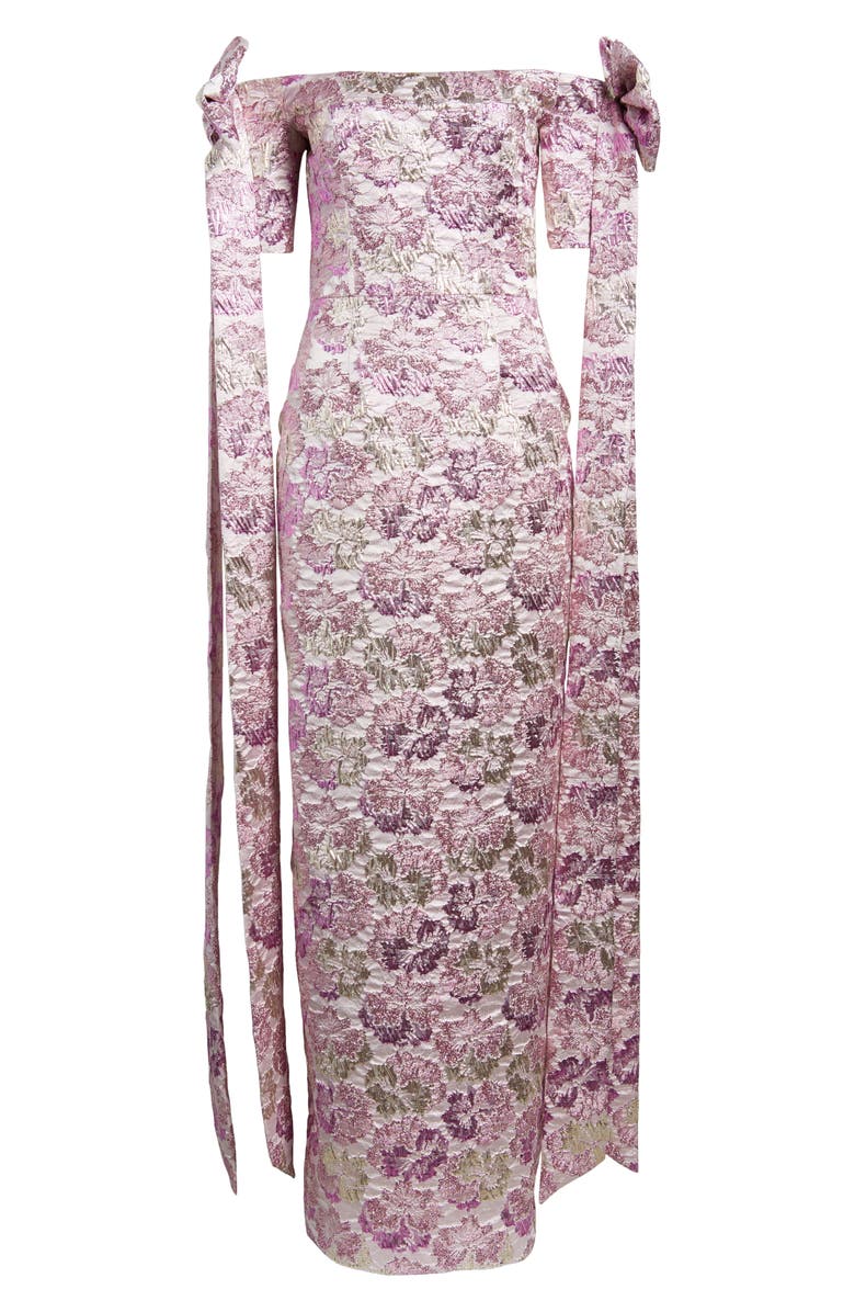 Black Halo Paisley Floral Metallic Brocade Off the Shoulder Evening ...