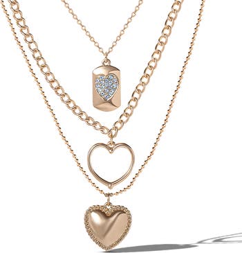 Jessica Simpson Gold-Tone Multi-Charm Heart Layered Necklace Set ...