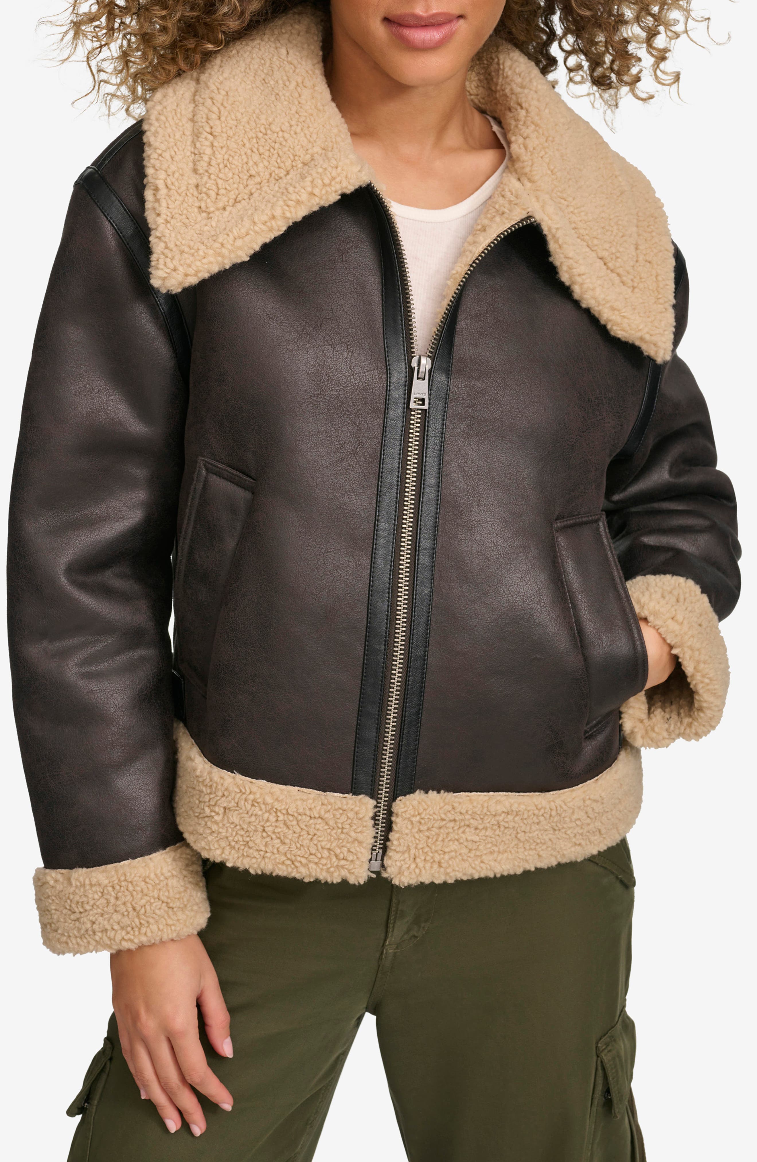 Levi's® Faux Leather & Faux Shearling Bomber Jacket | Nordstrom