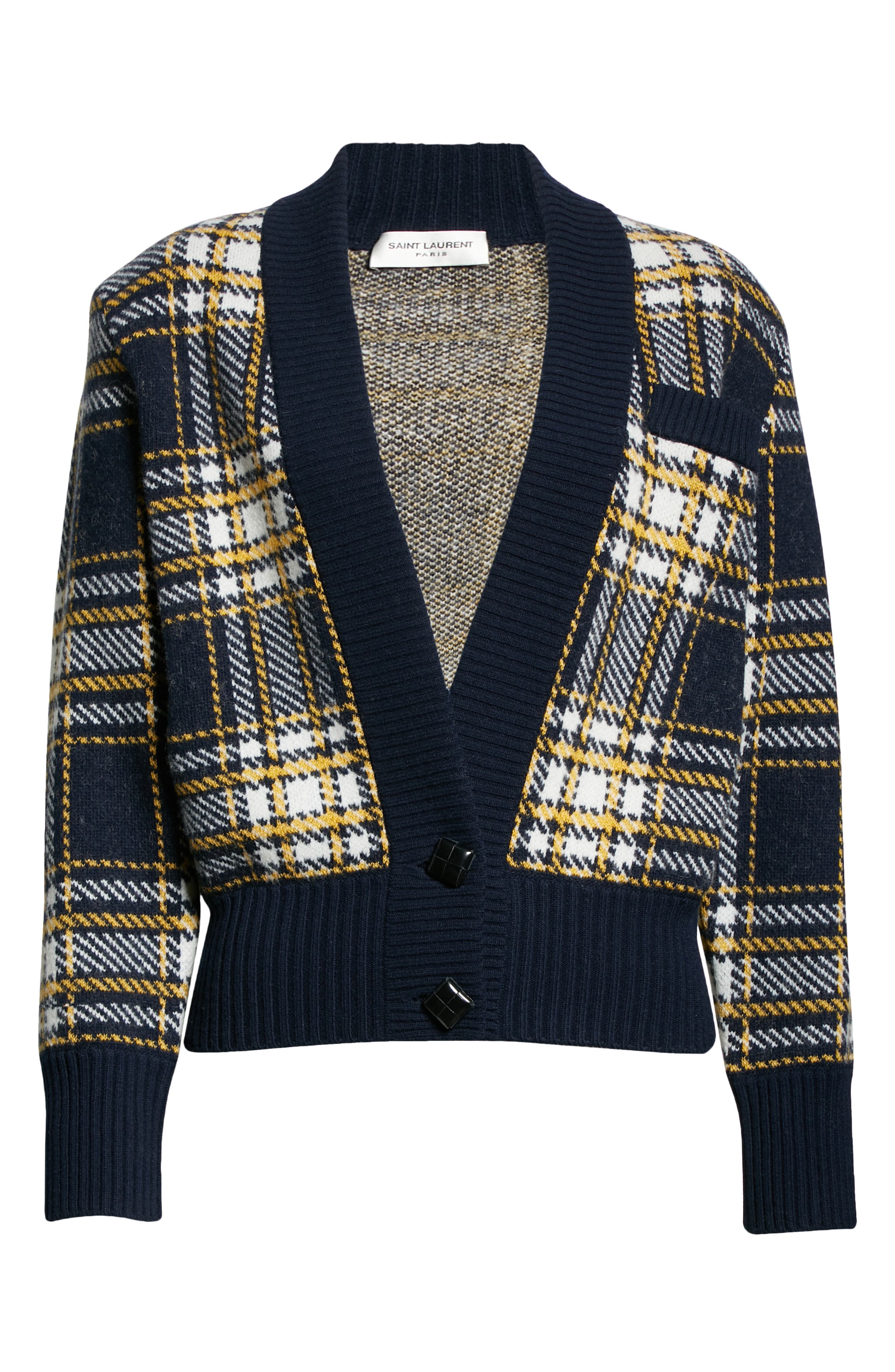 Saint Laurent Tartan Plaid Jacquard Wool Blend Cardigan | Nordstrom