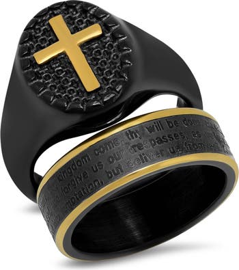 STEELTIME Men's Two-Tone Cross Signet Ring | Nordstromrack