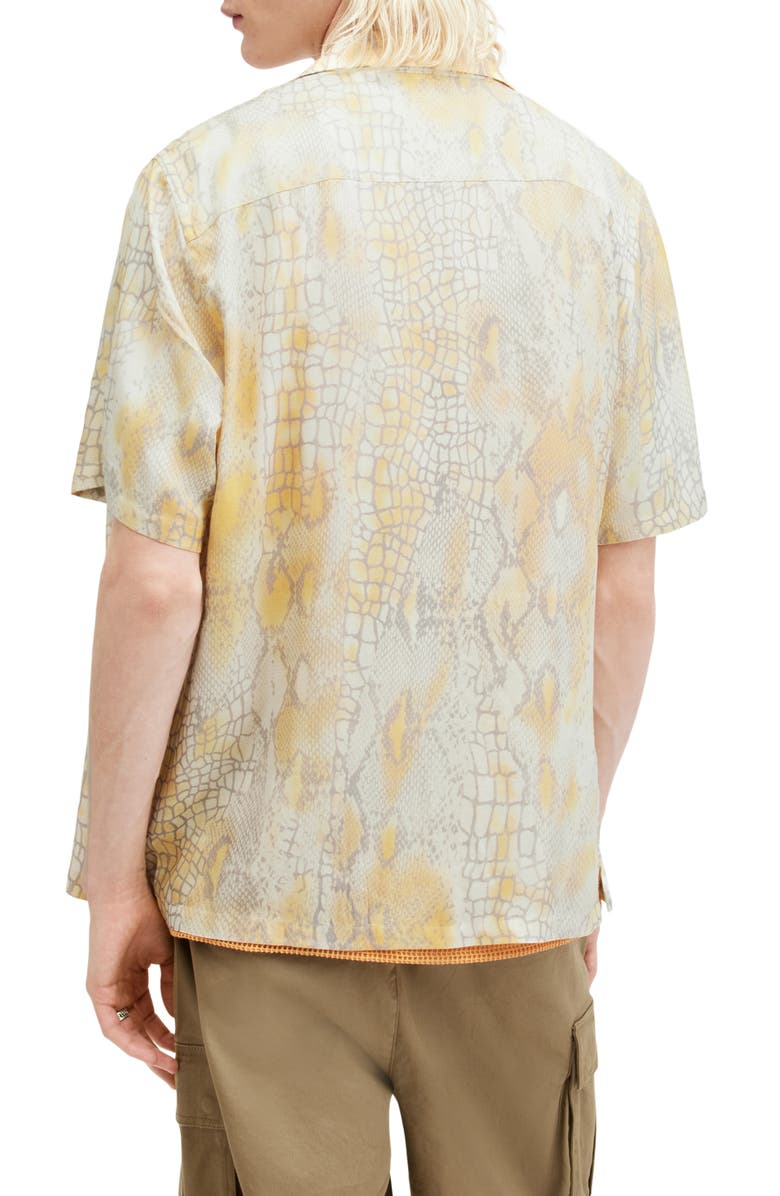 AllSaints Skrale Snake Print Convertible Collar Camp Shirt | Nordstromrack