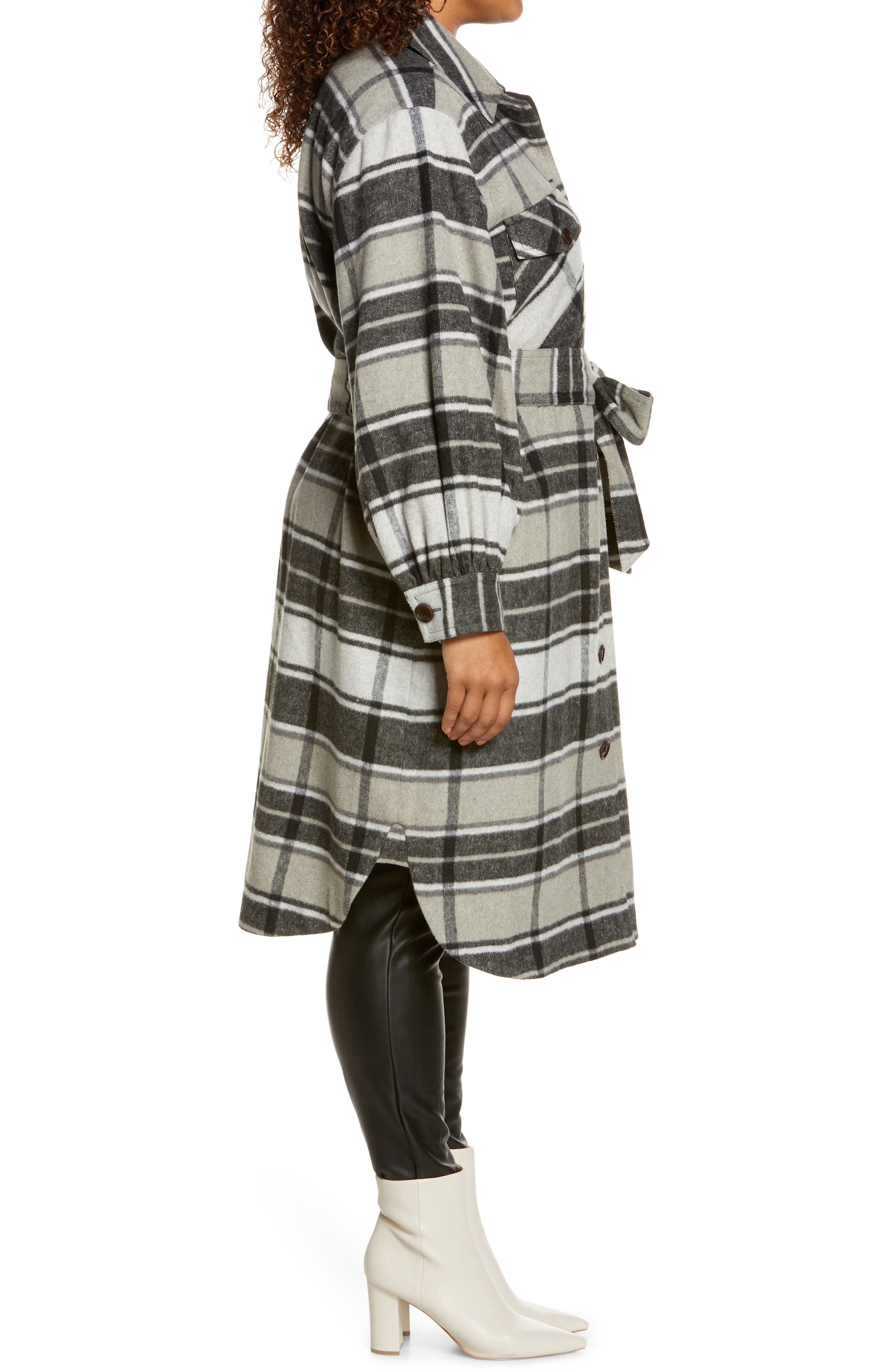 Halogen® Long Belted Plaid Shirt Jacket | Nordstromrack