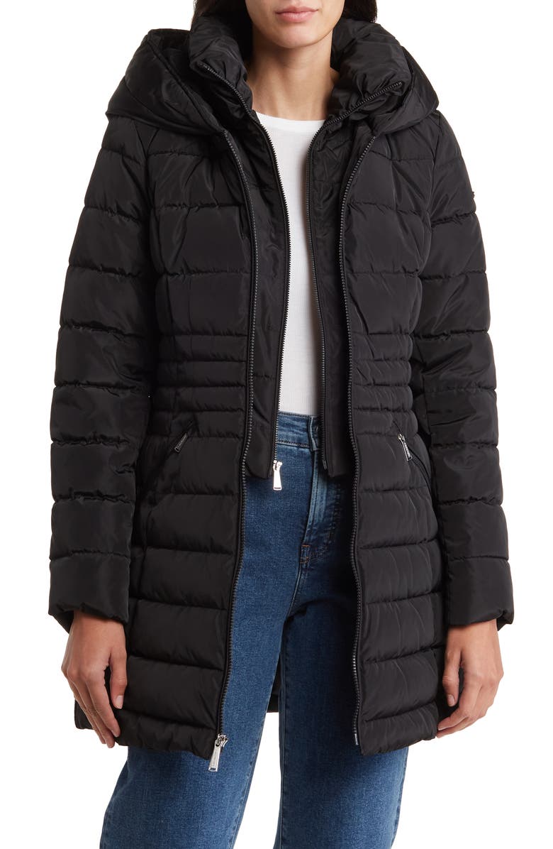 Laundry by Shelli Segal Velvet Trim Hooded Bib Puffer Jacket ...