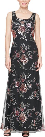 Alex Evenings Sequin Mesh Overlay Trumpet Dress | Nordstromrack
