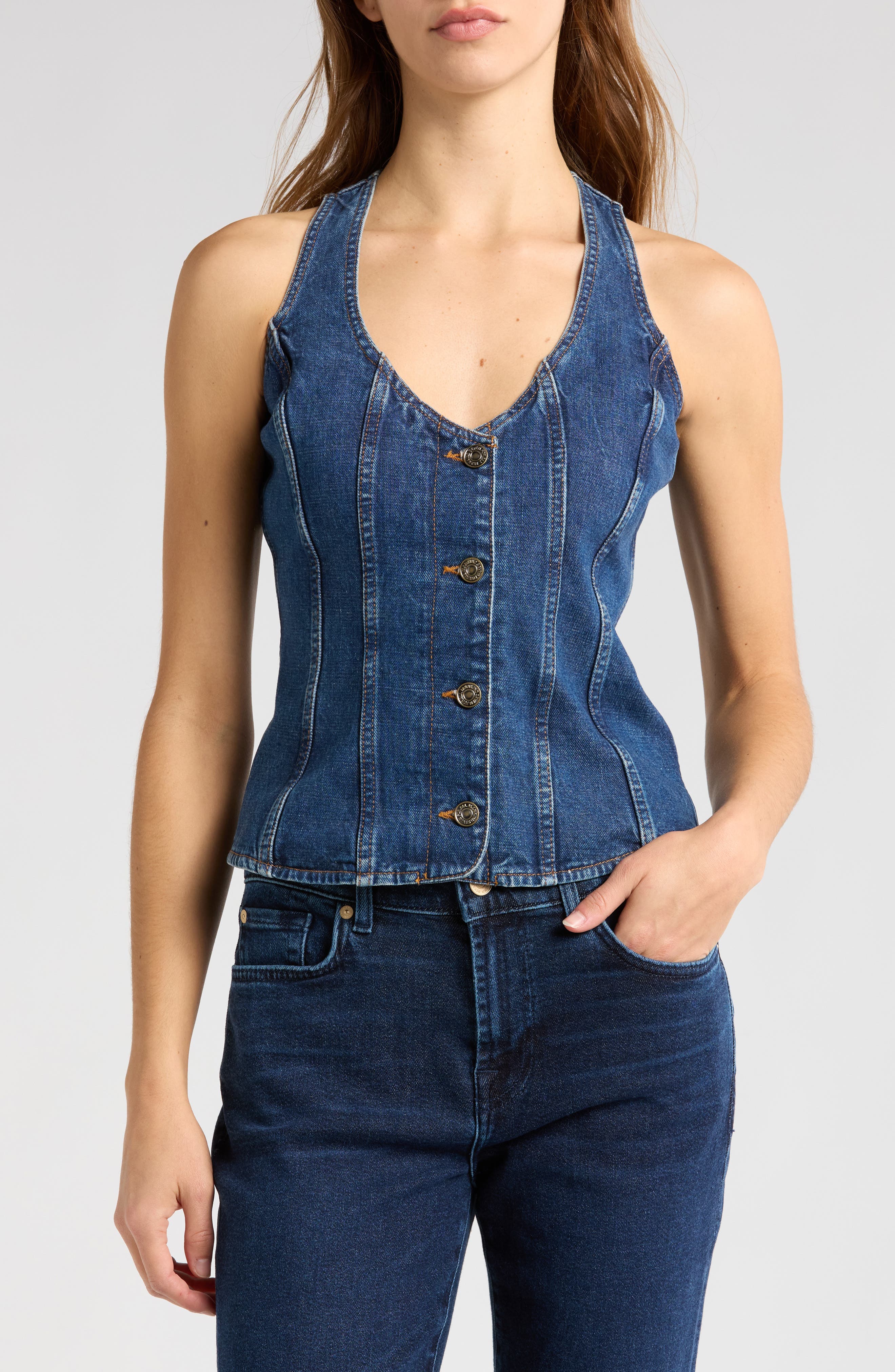 7 For All Mankind Button Front Denim Vest | Nordstromrack