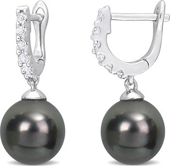 DELMAR Sterling Silver, White Topaz, & 8.5-9mm Black Tahitian Pearl ...