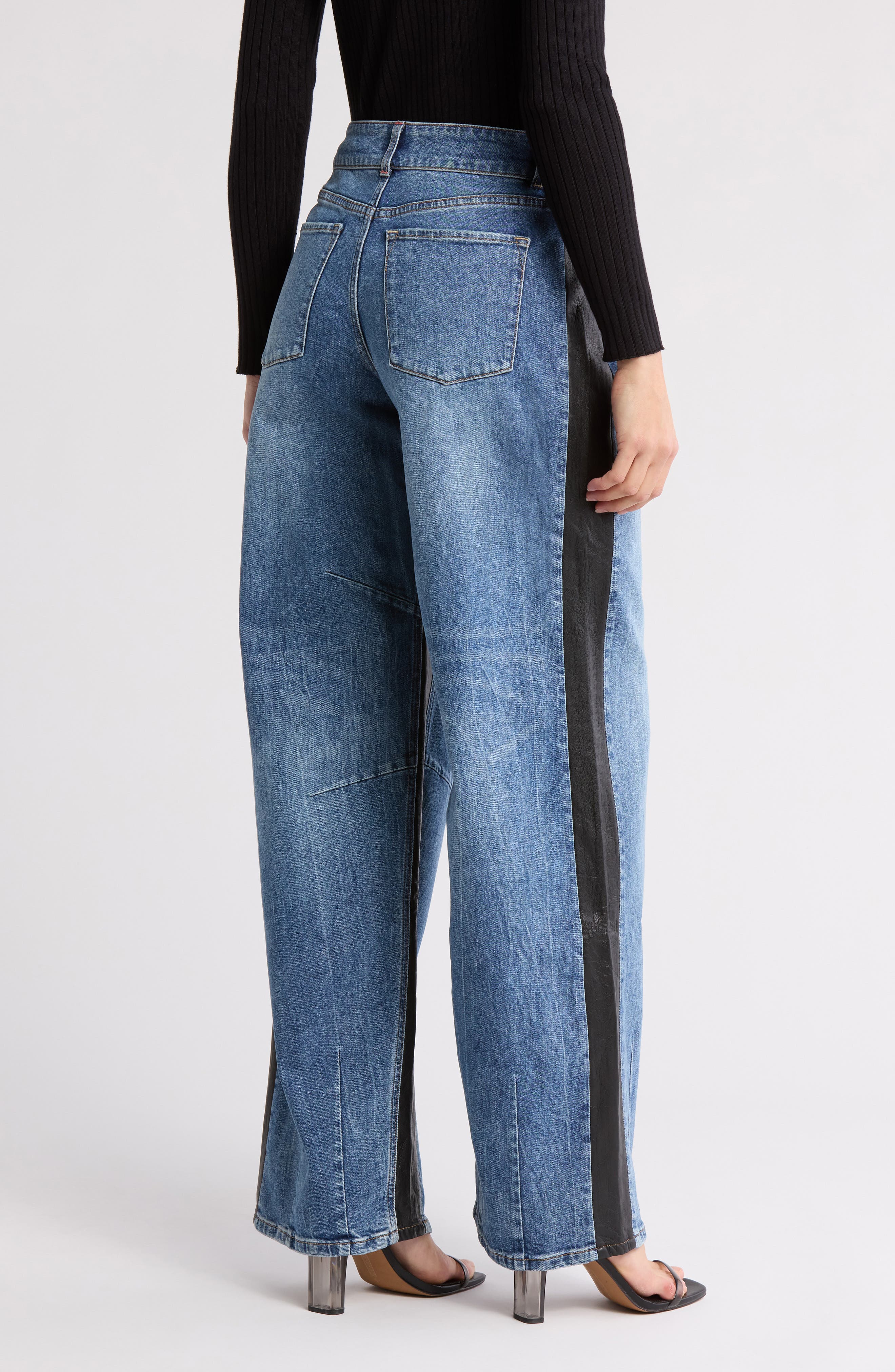 Alice + Olivia Parker Faux Leather Panel Wide Leg Jeans | Nordstromrack