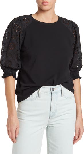 MELLODAY Short Sleeve Eyelet Top | Nordstromrack