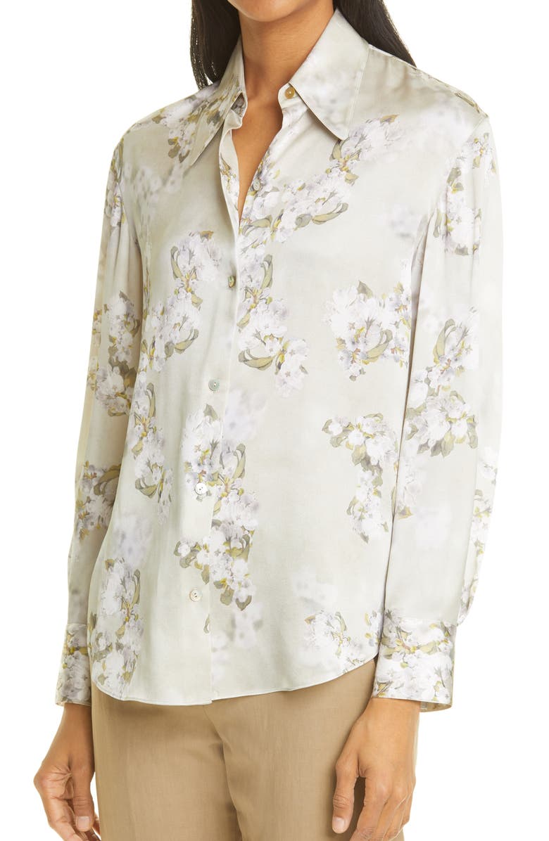 Vince Hazy Blossom Long Sleeve Button-Up Silk Blouse | Nordstromrack