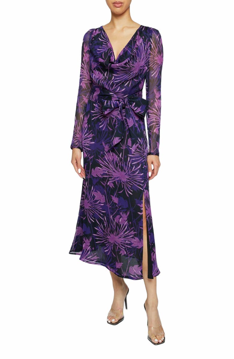Santorelli PIPER Cowl Neck Dress in Abstract Floral Crinkled Georgette ...