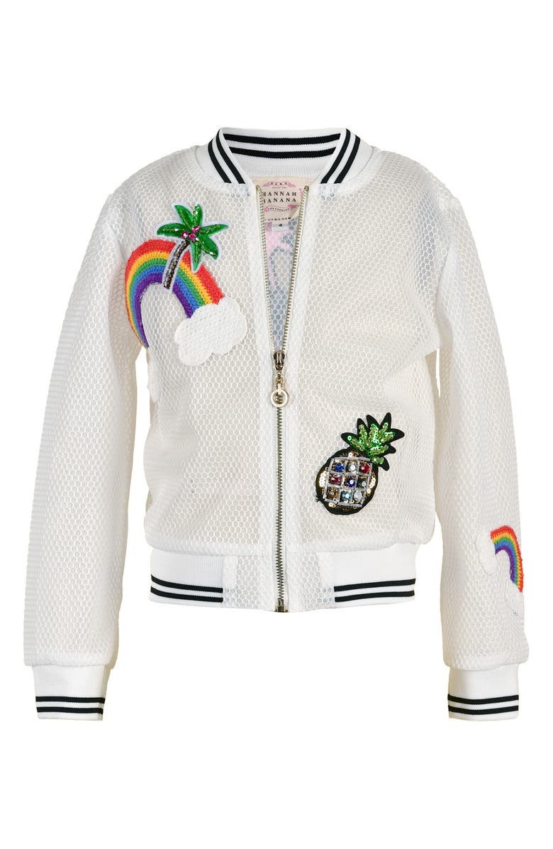 Hannah Banana Scuba Mesh Sequin Patch Bomber Jacket | Nordstromrack