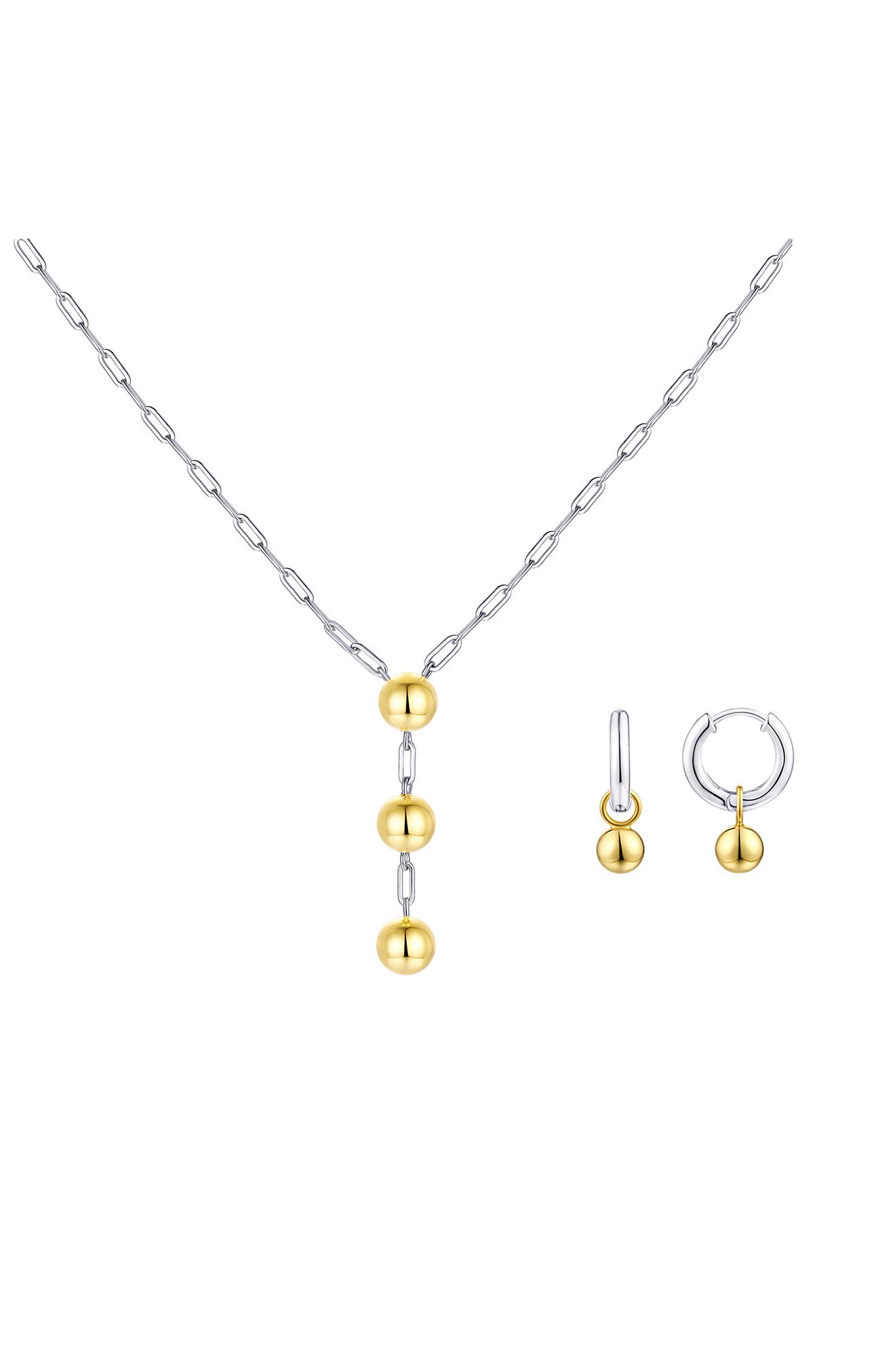 CANDELA JEWELRY Ball Drop Huggie Hoop Earrings & Lariat Necklace ...