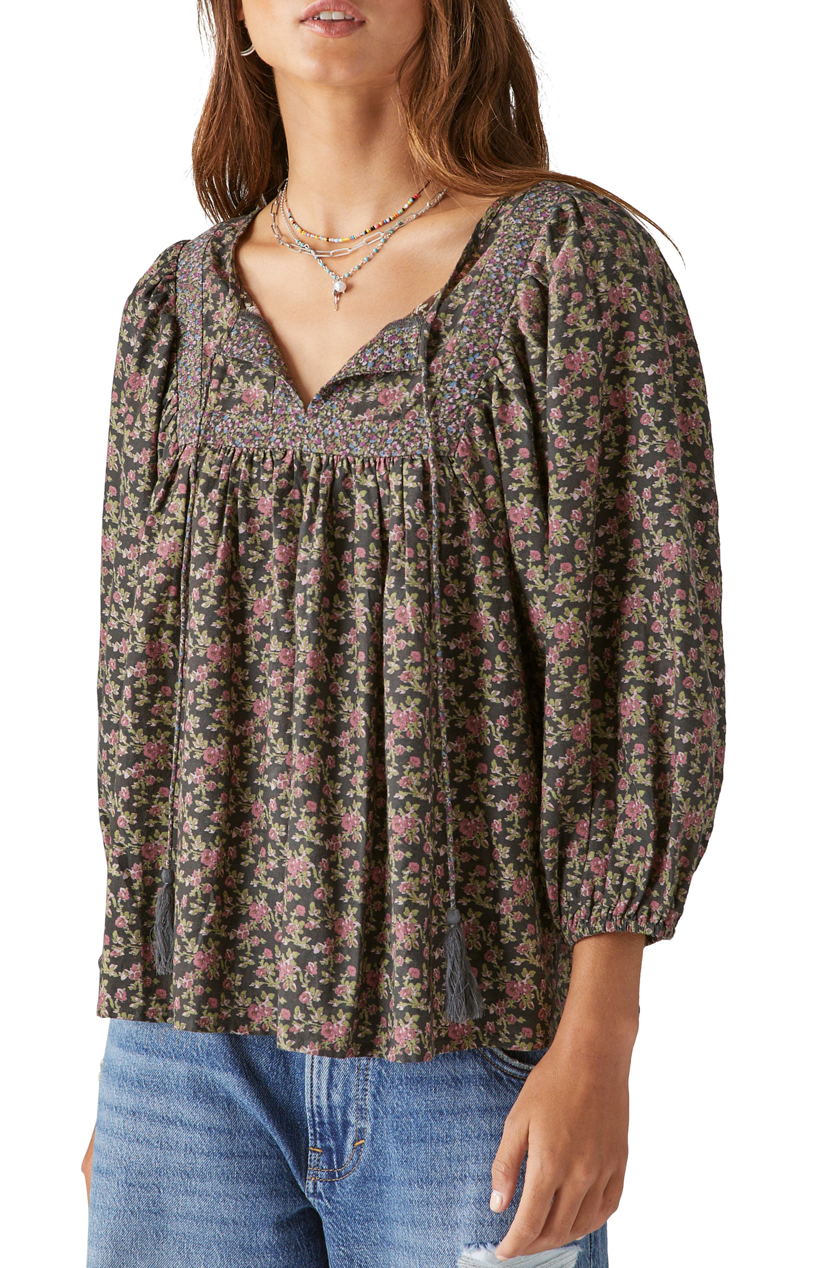 Lucky Brand Mix Print Peasant Top | Nordstromrack