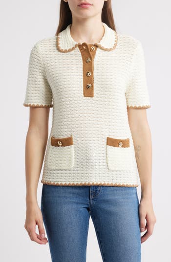ZOE AND CLAIRE Contrast Trim Polo Sweater | Nordstrom