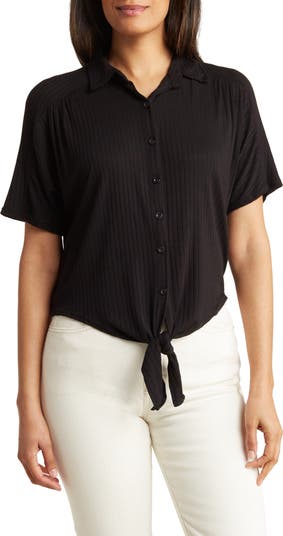 BY DESIGN Cassandra Tie Front Button-Up Top | Nordstromrack