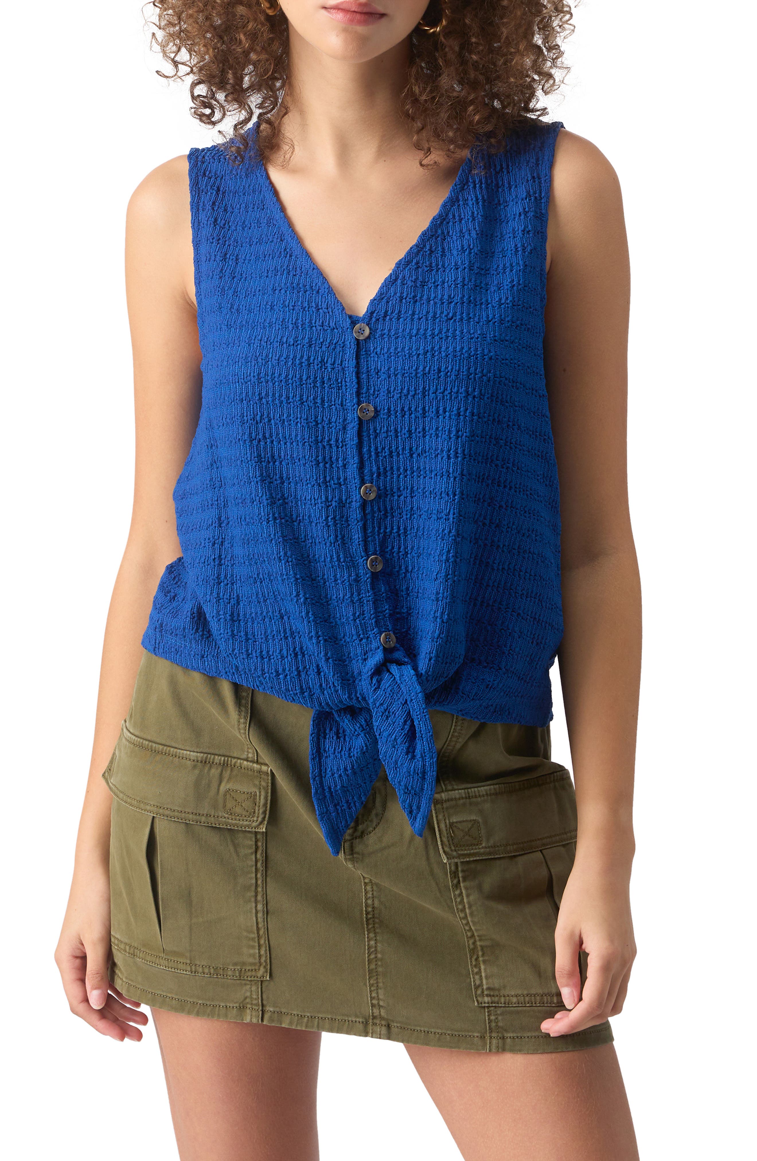 Sanctuary Link Up Crinkle Stripe Tie Hem Sleeveless Top | Nordstrom