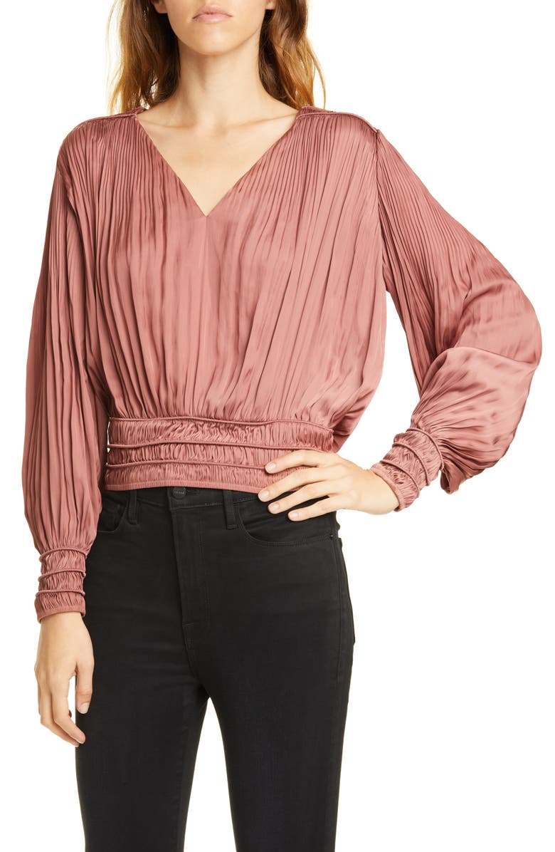 FRAME V-Neck Pleated Top | Nordstrom