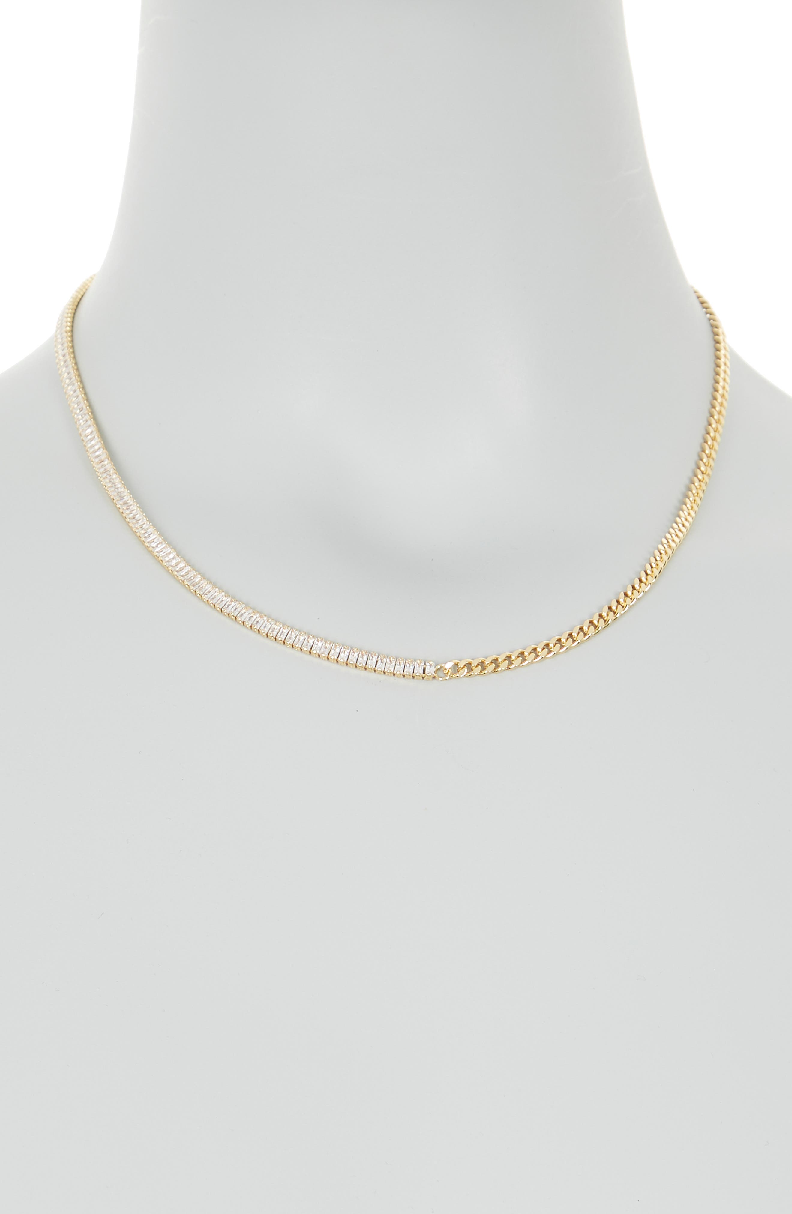 SAVVY CIE JEWELS Baguette Crystal & Curb Chain Necklace | Nordstromrack
