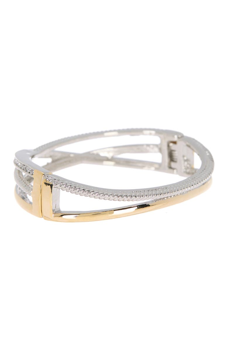 MESHMERISE Two-Tone Pave CZ Twisted Cable Multi Row Bangle Bracelet ...