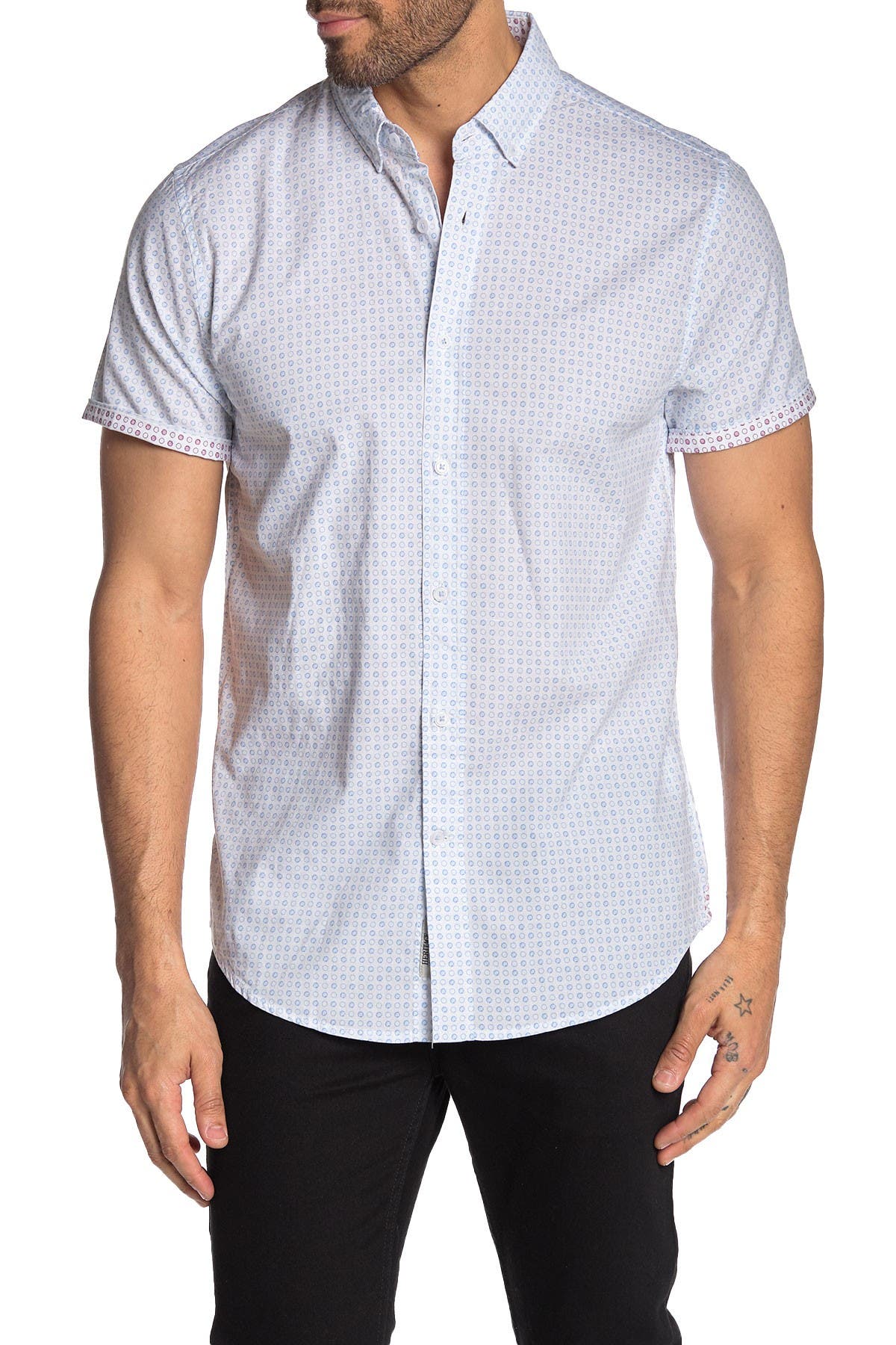 Report Collection Micro Print Short Sleeve Slim Fit Shirt | Nordstromrack