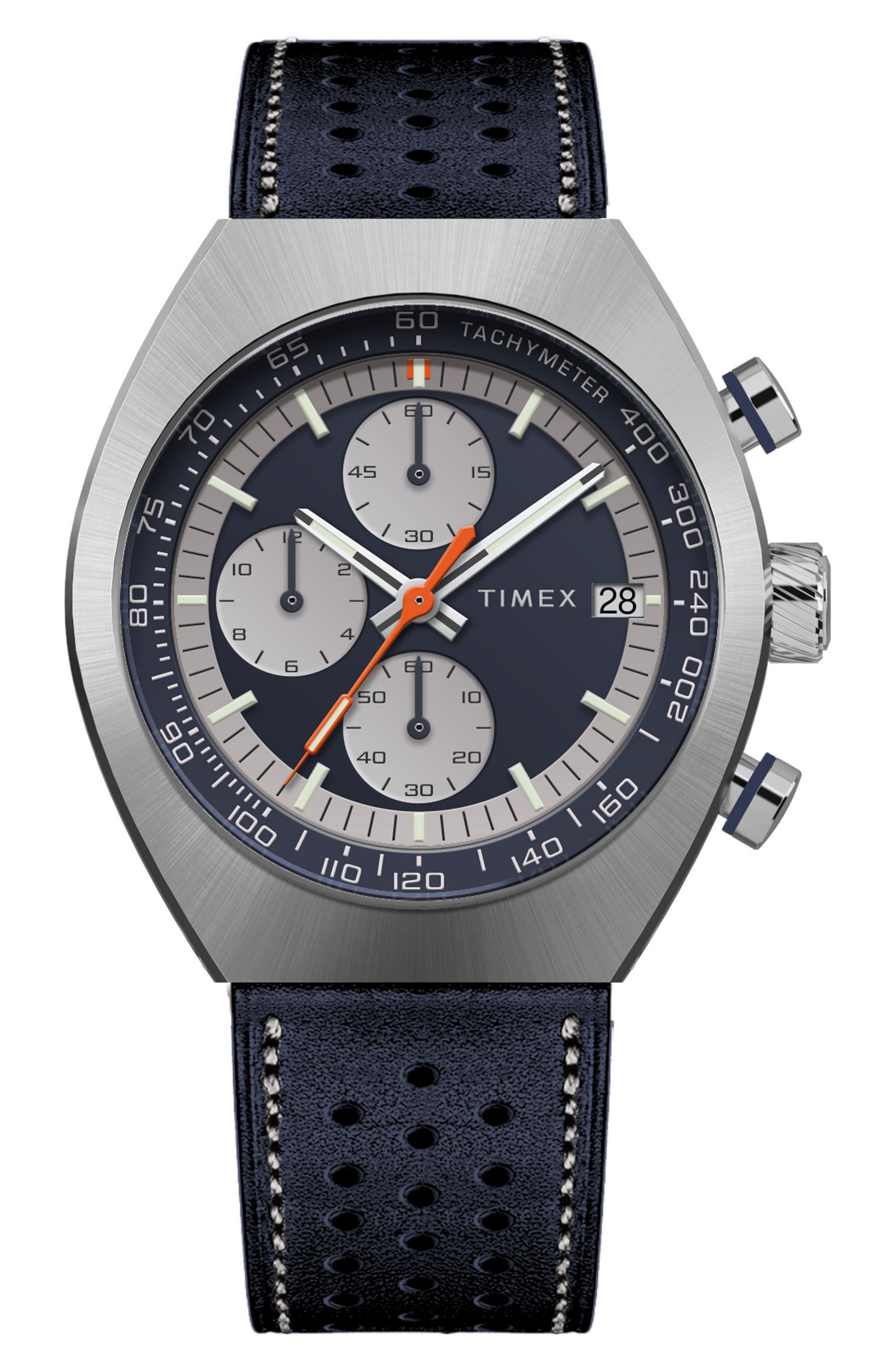 Timex® Legacy Tonneau Chronograph Leather Strap Watch, 42mm | Nordstrom