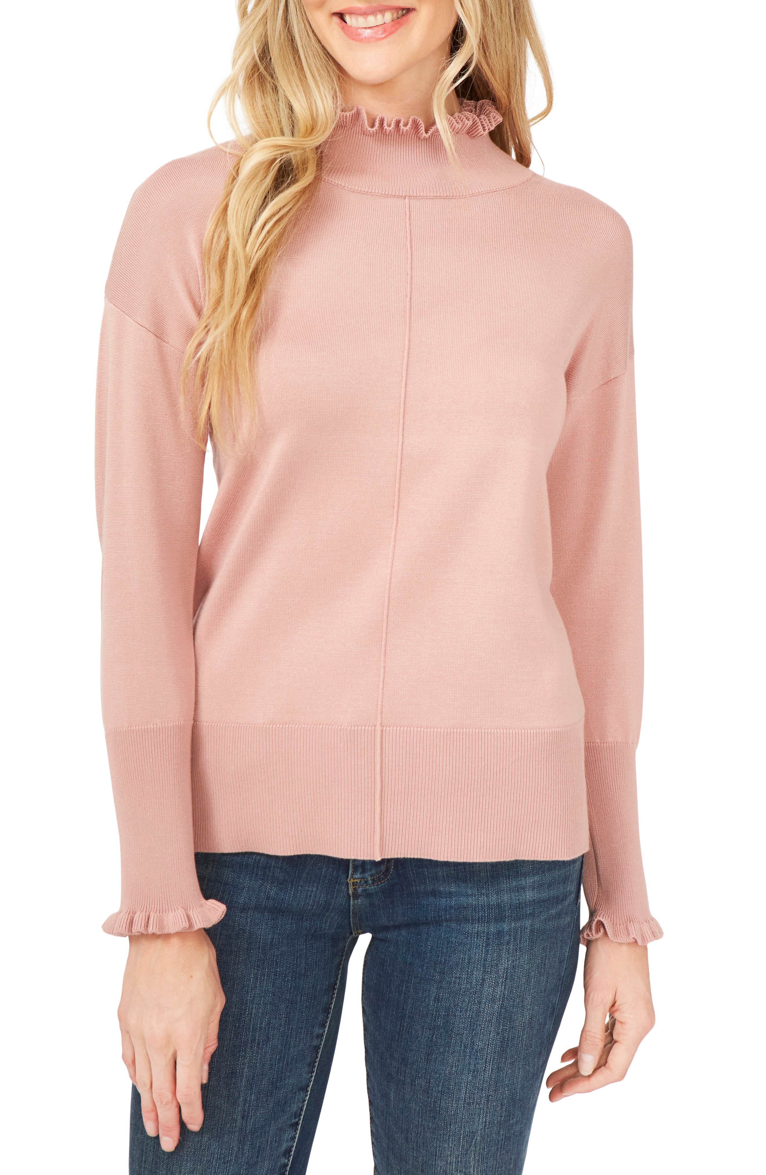 CeCe Ruffle Mock Neck Sweater | Nordstrom