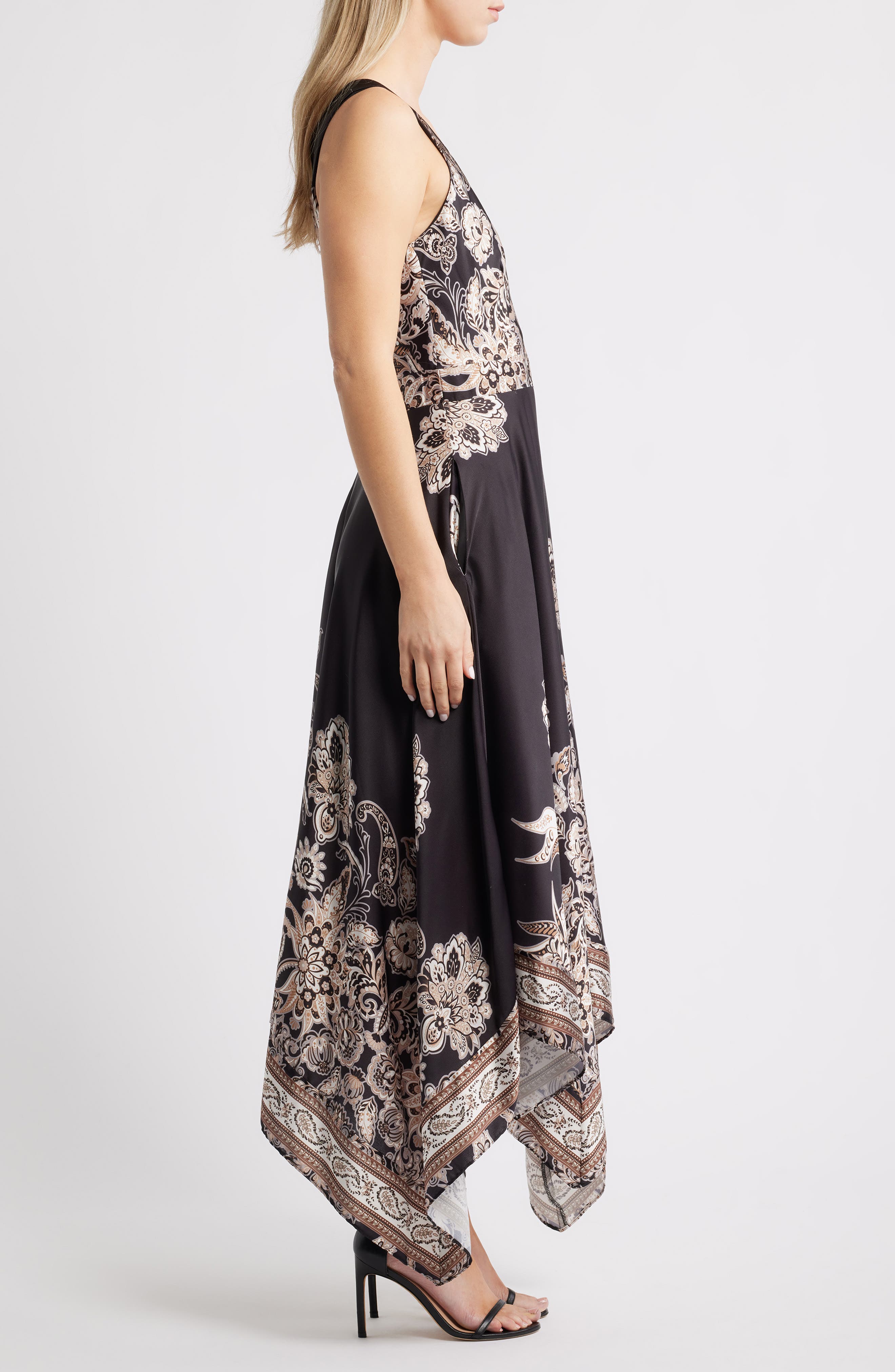 Placed Scarf Print Handkerchief Hem Cotton Blend Dress (Women ...