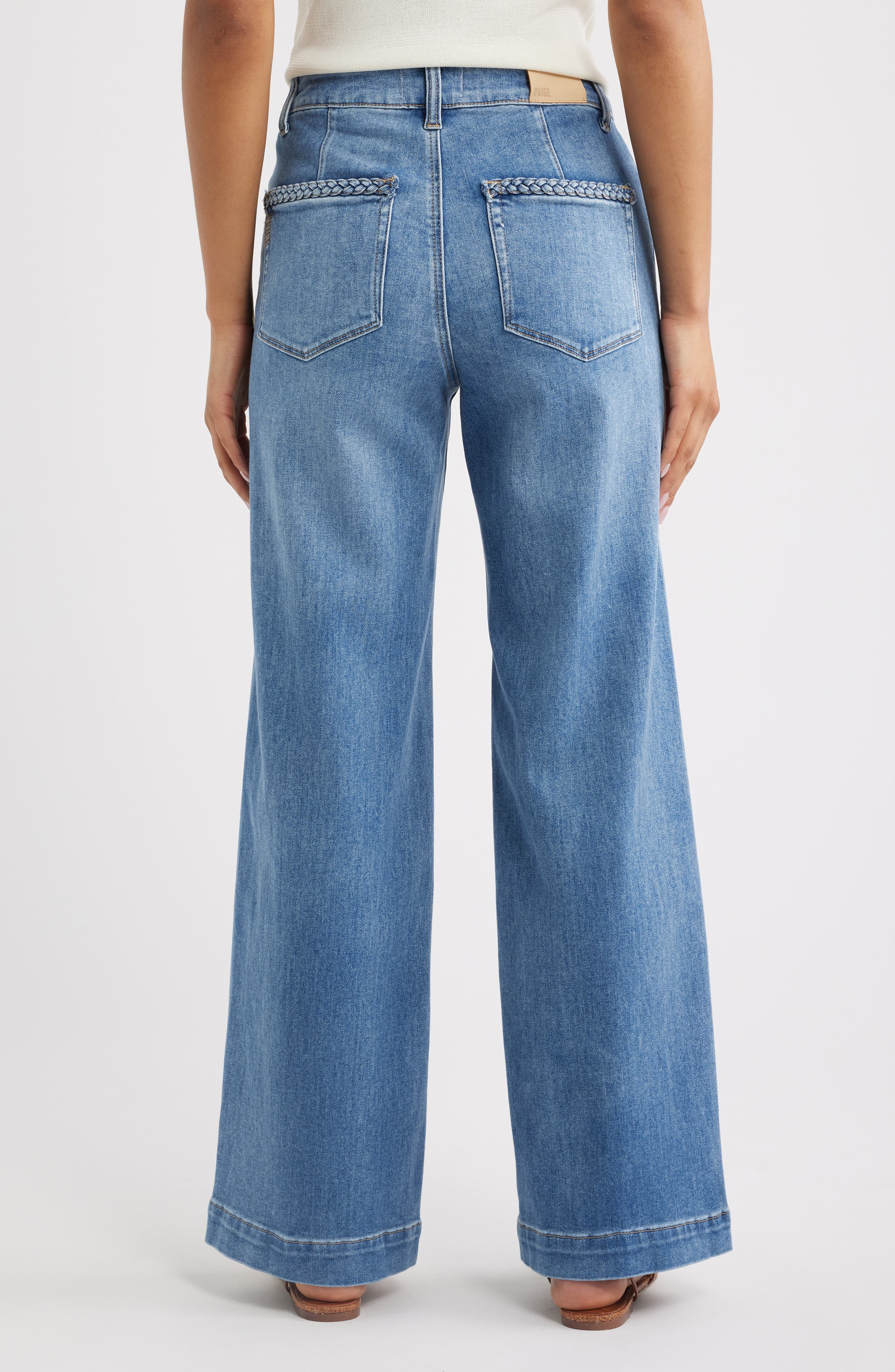 PAIGE Anessa Braided Pocket High Waist Wide Leg Jeans | Nordstrom