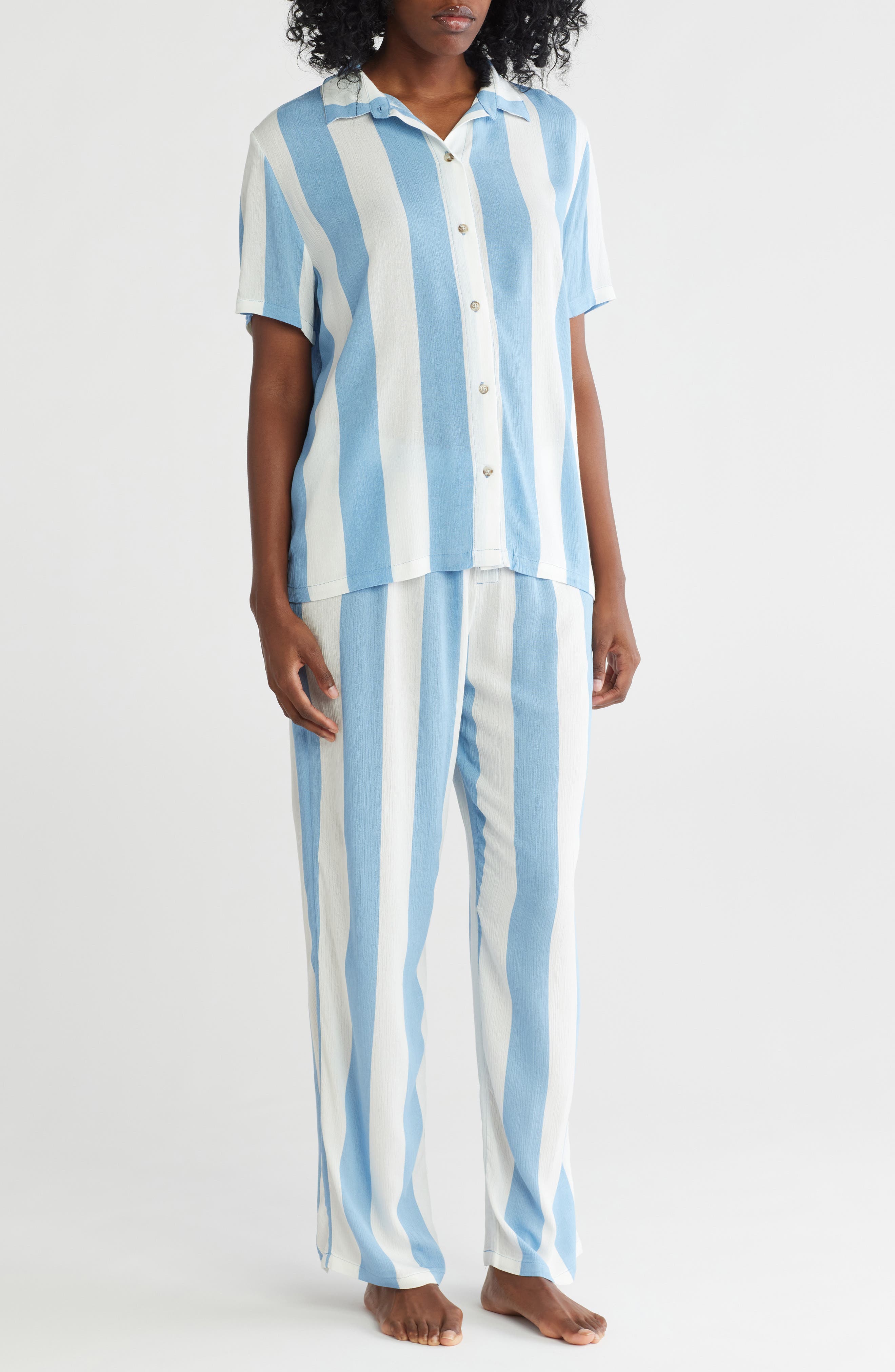JACLYN Stripe Crepe Short Sleeve Top & Pants Pajamas | Nordstromrack