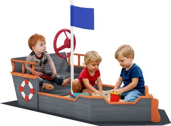 Outsunny Wooden Kids Pirate Sandbox with Bench Seats & Storage | Nordstrom