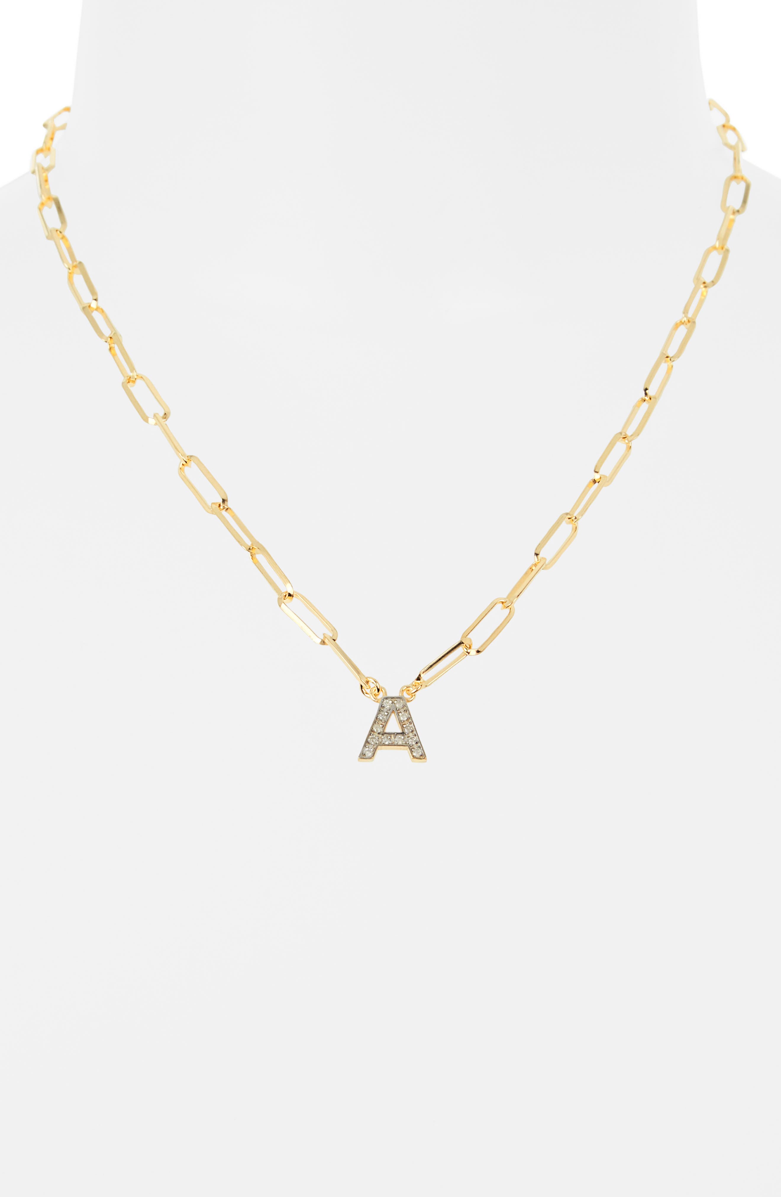 MESHMERISE Diamond Initial Charm Paper Clip Chain Necklace | Nordstromrack