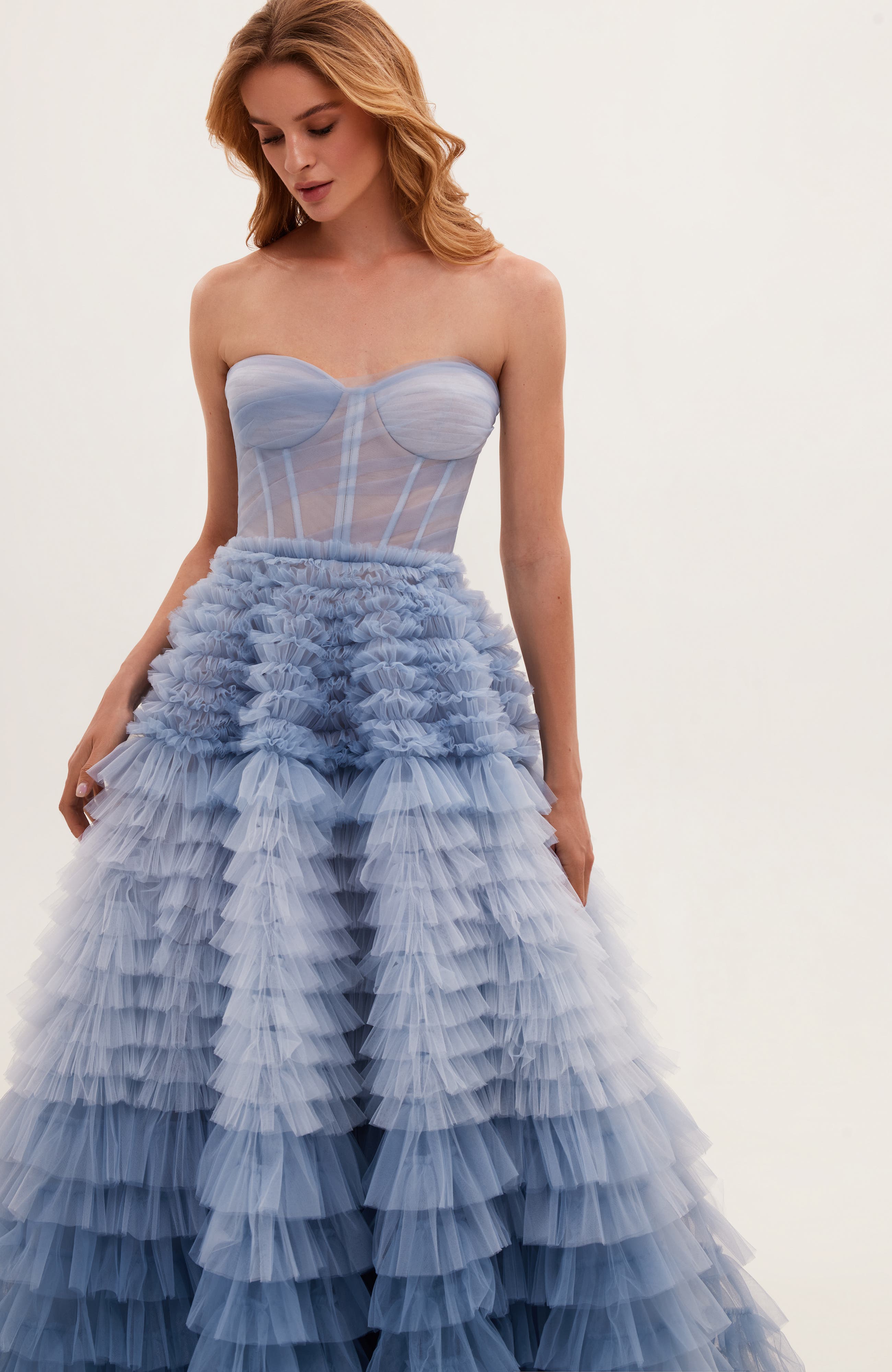 Milla Light Blue Strapless Frill-Layered Fluffy Dress | Nordstrom