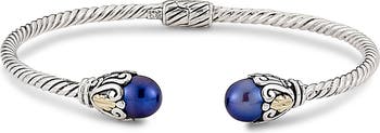 SAMUEL B. Sterling Silver & 18K Yellow Gold 8mm Blue Freshwater Pearl ...