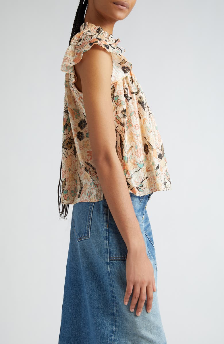 Ulla Johnson Cleo Floral Print Tie Neck Top | Nordstromrack