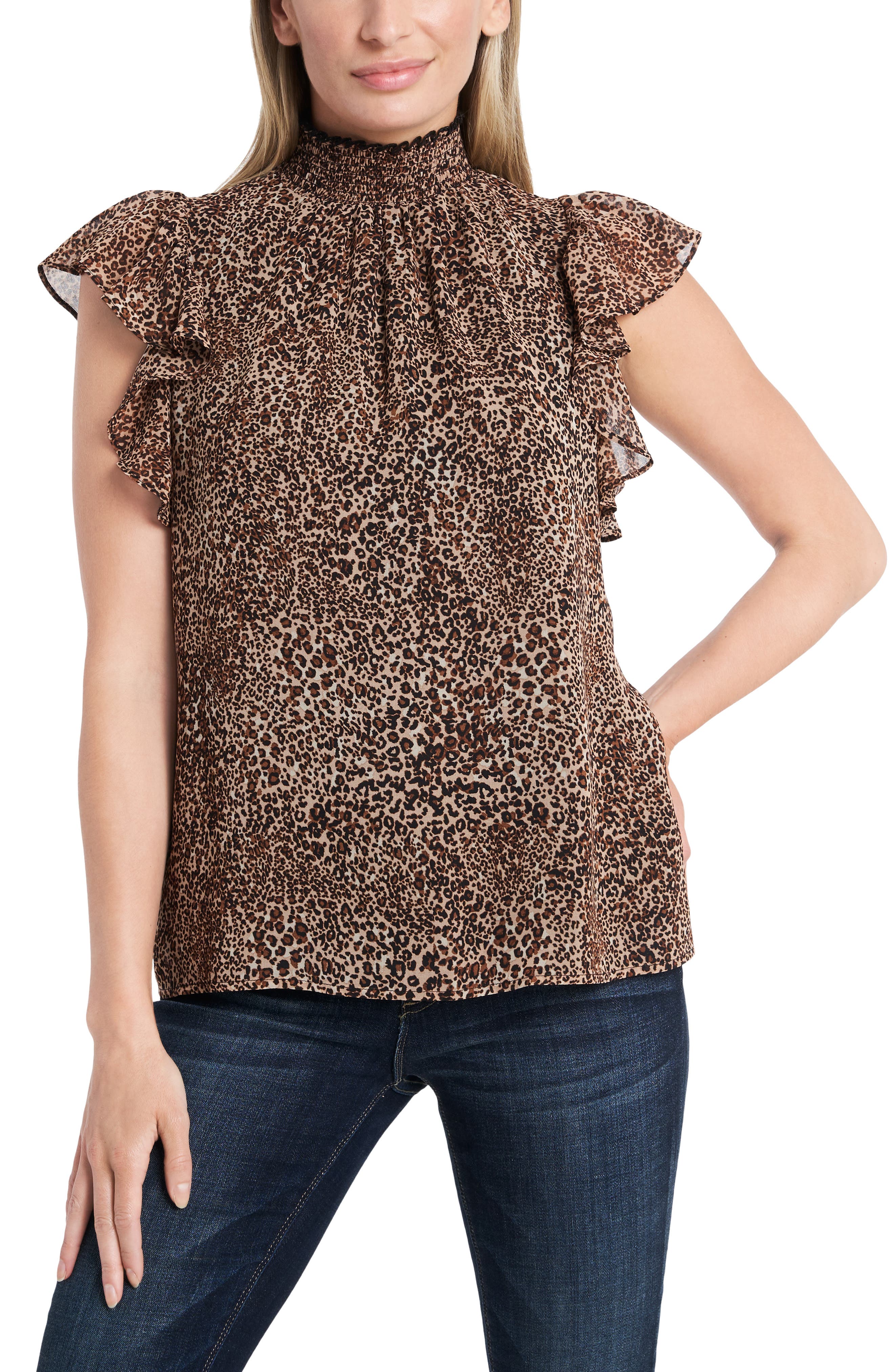 1.STATE Leopard Print Flutter Sleeve Blouse | Nordstromrack