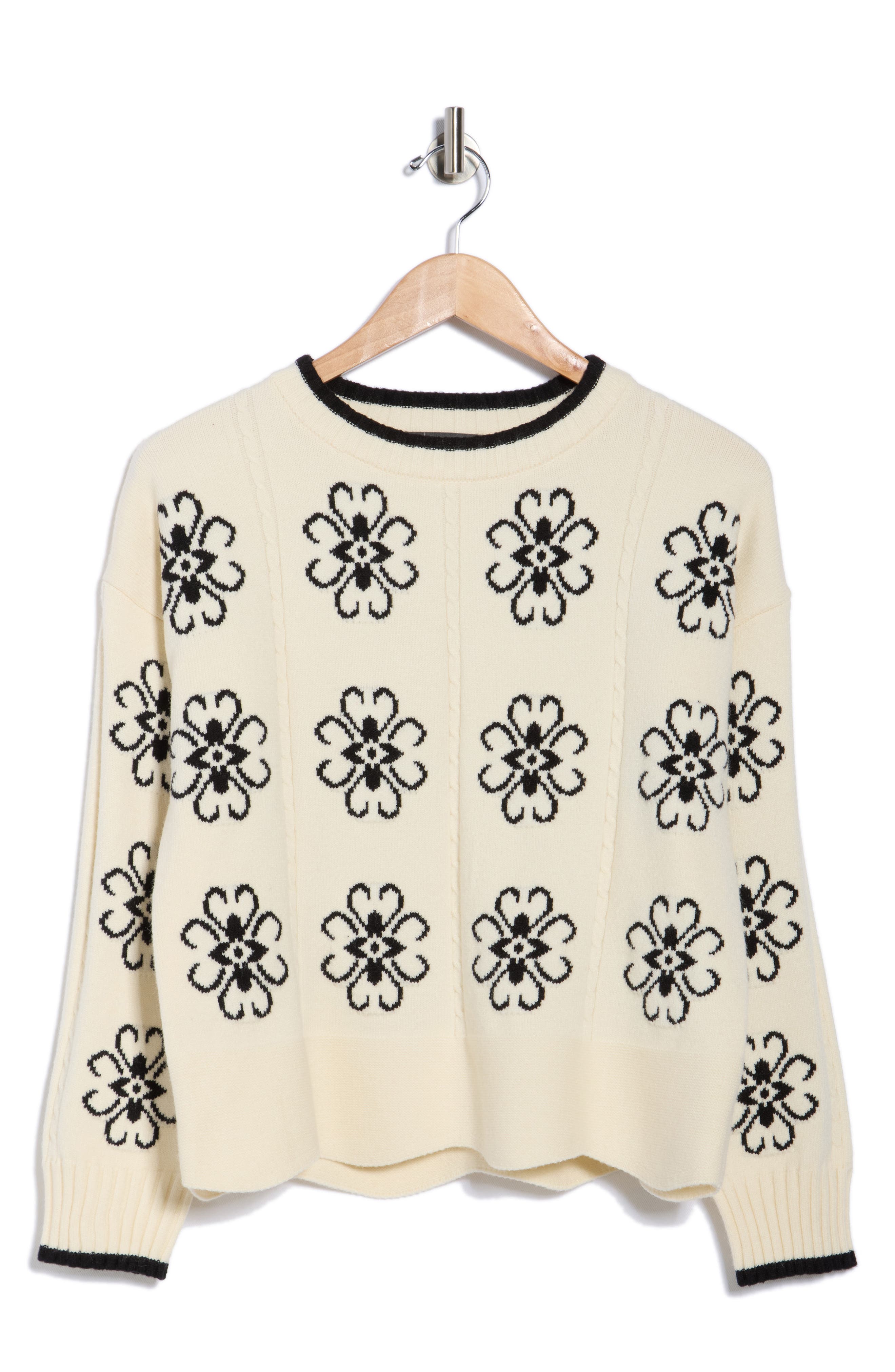 Adrianna Papell Floral Cable Knit Pullover Sweater | Nordstromrack