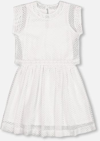 Deux par Deux Girl's Bi-Material Mesh And Organic Cotton Dress Snow ...