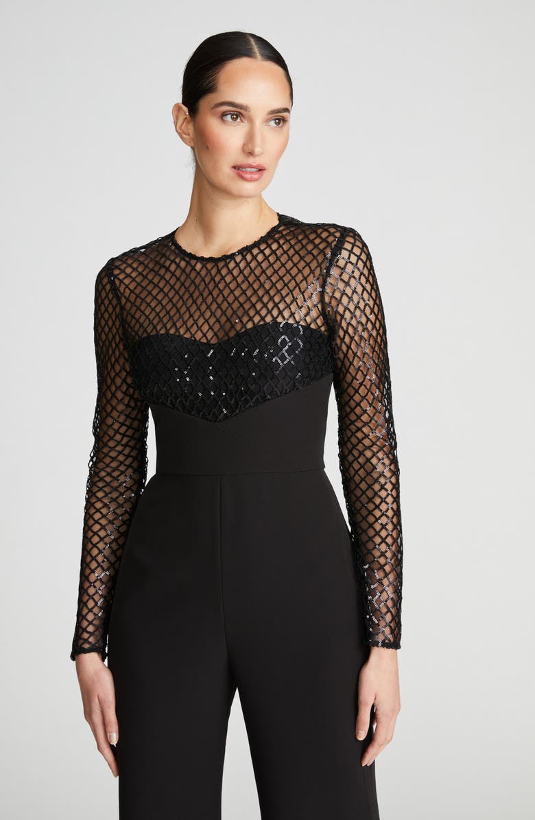 HALSTON Jac Sequin Illusion Neck Crepe Jumpsuit | Nordstromrack